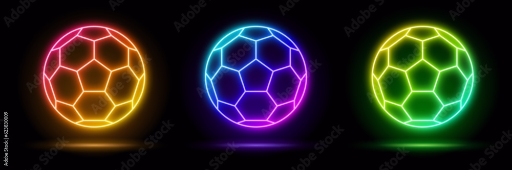 3d render, blue neon frame, circle, soccer ball shape, empty space ...