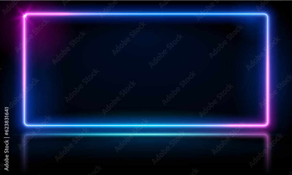 Vector square glowing in the dark, pink blue neon light, illuminate ...