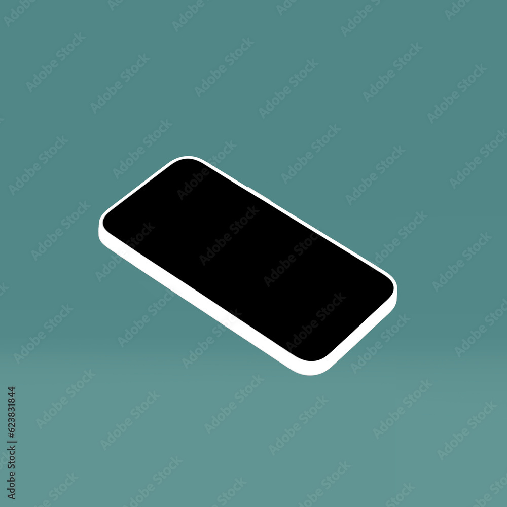 Mockup of mobile phone with black screen isolated on sage green color ...