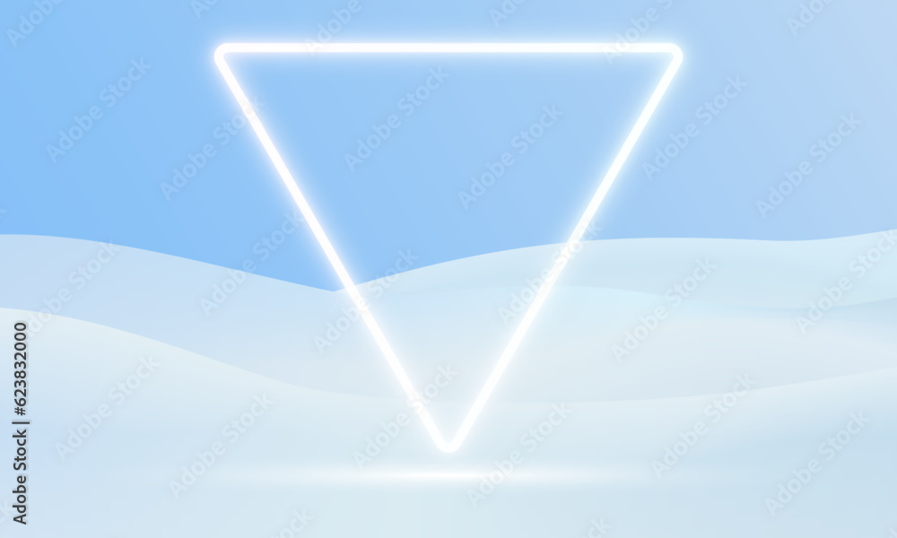 Winter landscape with white glow neon frame and snowy landscape. Vector ...