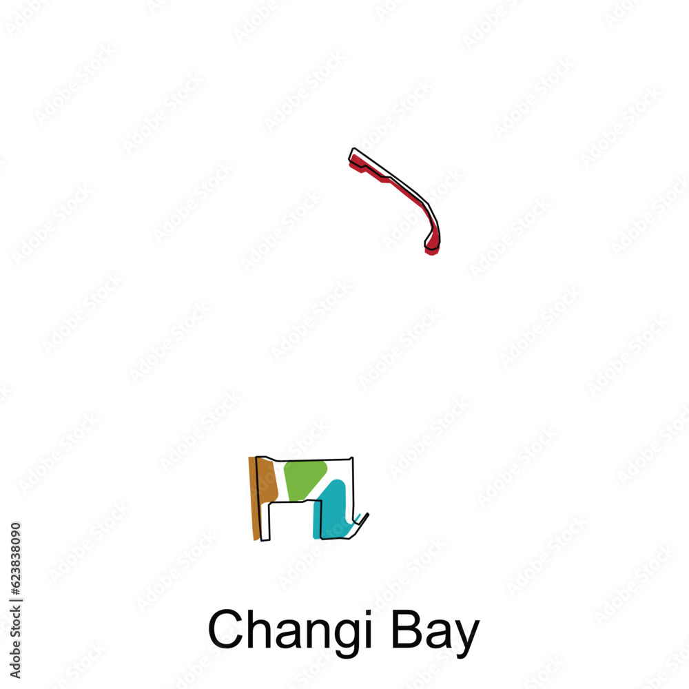 map of Changi Bay vector design template, national borders and ...