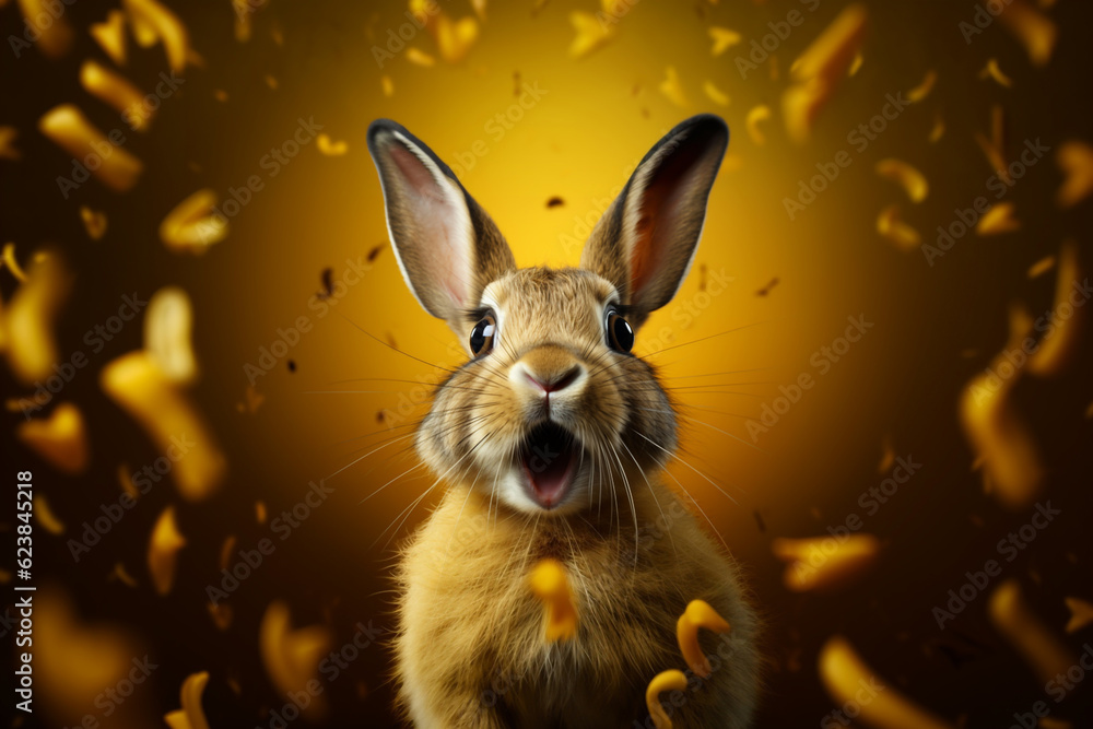 Portrait Banner for Website of surprised amazed rabbit pet with a ...