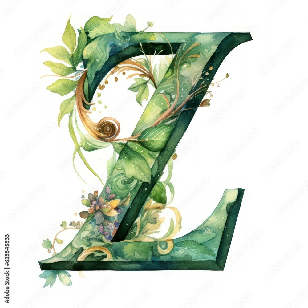 Colorful Floral Watercolor Alphabet Letters. Letter Z. Isolated on ...