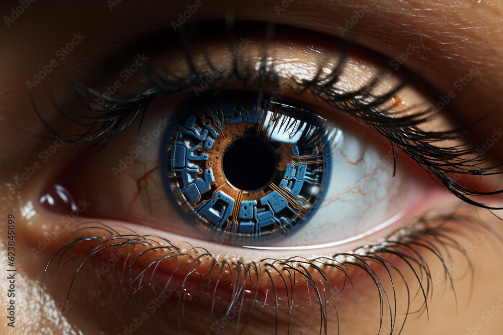 Cyber close-up metal electronic eye surveillance security with lights ...