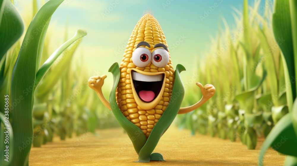 Fun corn character 3d illustration. Generative AI. Stock Illustration ...
