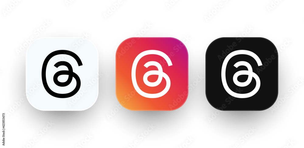 Logo app Threads. Icons set white, classic Instagram, black colors with ...