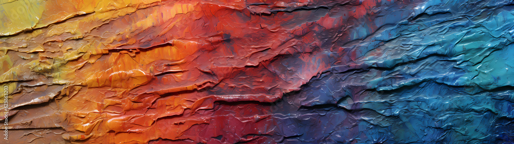 An ultra-wide format textured background of rich, thick layers of dried ...