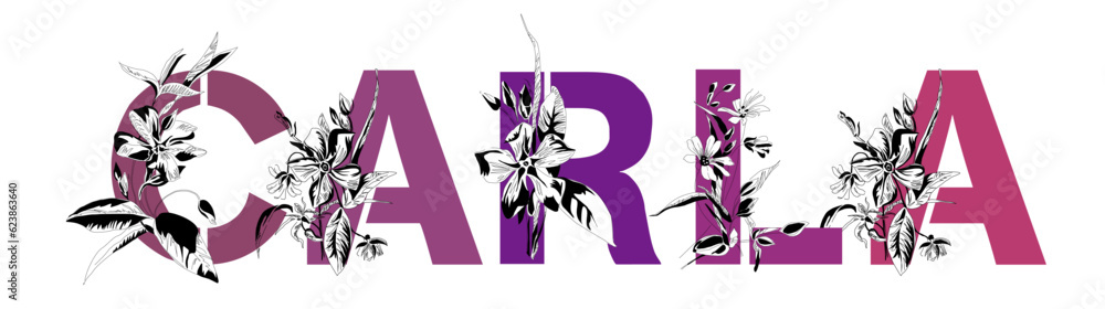 Woman's name Carla. Font composition named CARLA. Decorative floral ...