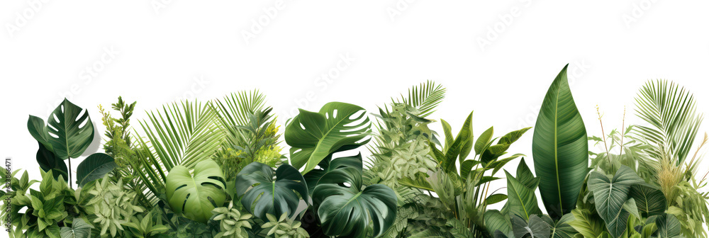 Tropical leaves banner isolated on transparent background, PNG. Fresh ...
