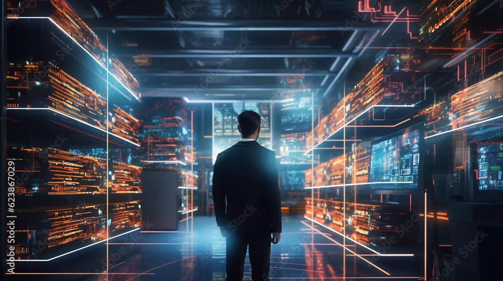 Digital graphics Futuristic 3D Concept, Big Data Center, Chief Technology Officers Standing In ...