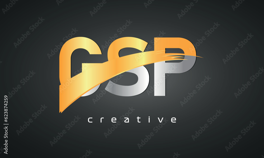 GSP Letters Logo Design with Creative Intersected and Cutted golden ...