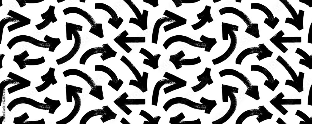 Vetor de Bold brush drawn curved arrows seamless pattern. Hand drawn ...