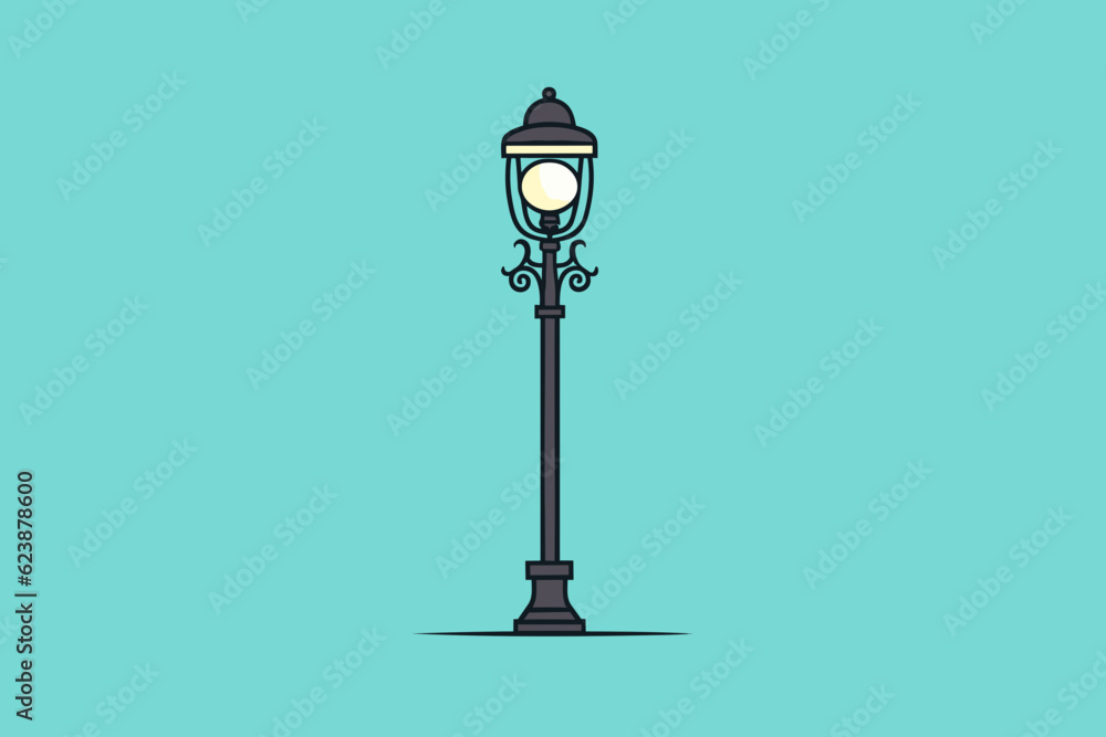 Doodle inspired Victorian Lamp Post, cartoon sticker, sketch, vector ...