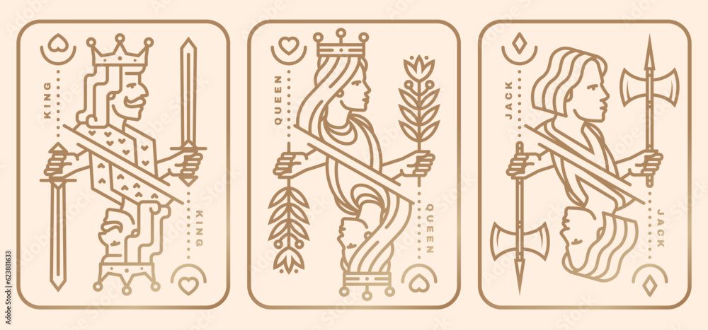 Set of playing card king, queen, jack. Vector illustration. Esoteric ...