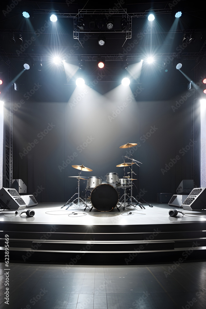 An electrifying scene featuring an empty stage for a rock concert ...
