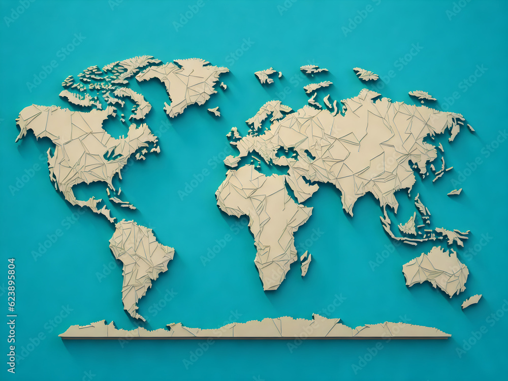 World Map Made from Cut Paper Pieces in Japanese Paper Cut Art Stock ...
