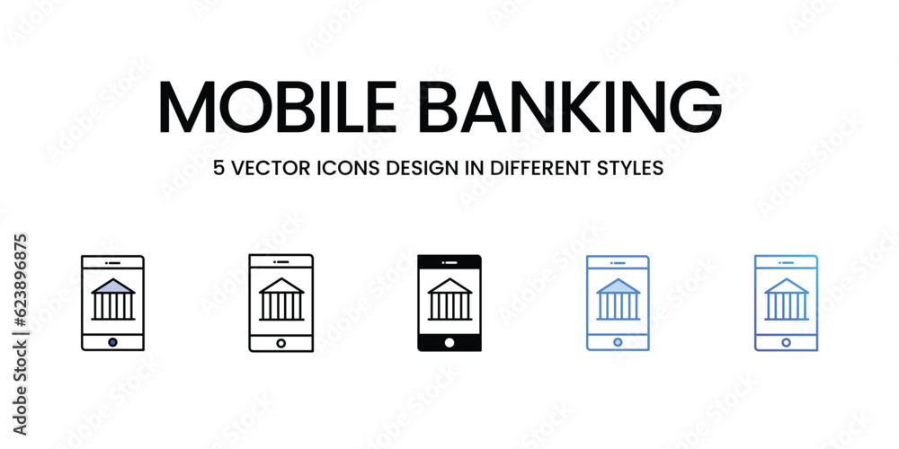 Mobile Banking Icon Design in Five style with Editable Stroke. Line ...