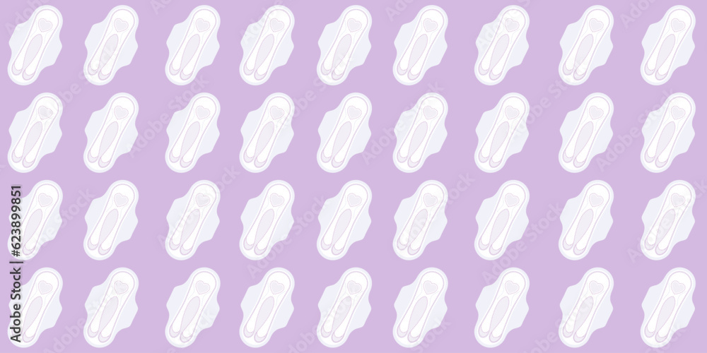 Seamless pattern with sanitary pad on lilac background. Feminine ...