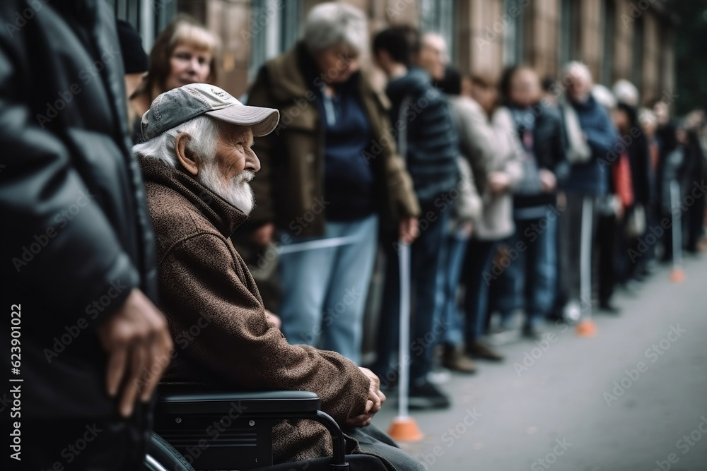 Senior disabled helpless person back view sitting in wheelchair in ...
