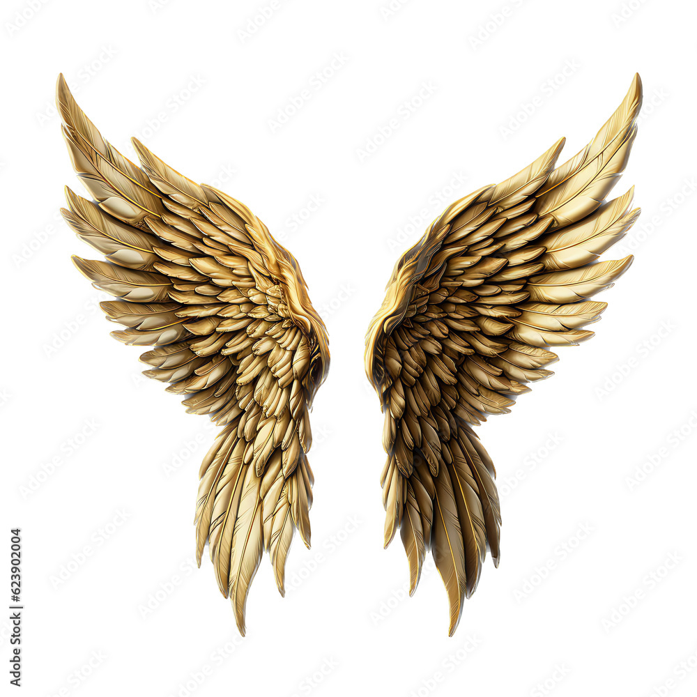 Golden Angel Wings, Isolated Clipart Illustration, Generative AI Stock ...