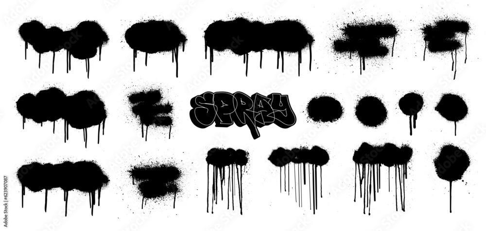 Graffiti stencils mockup. Hand-drawn street art set, spray effect with ...