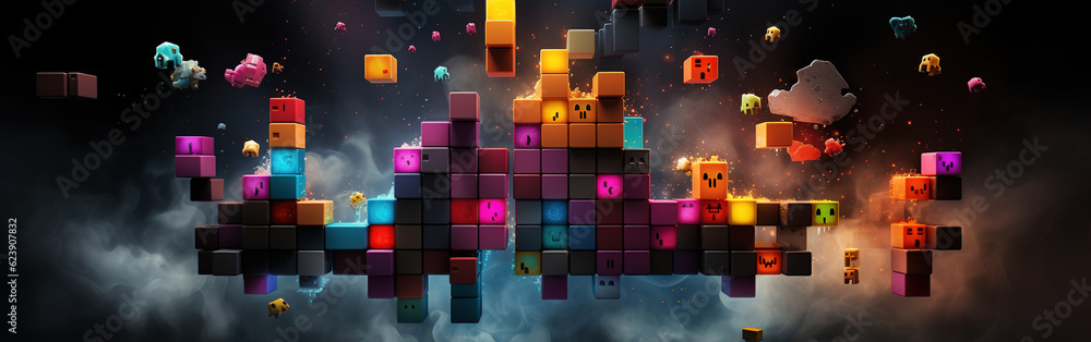 Tetris Space Invaders, minimalist concept in dark, colors. stylish ...