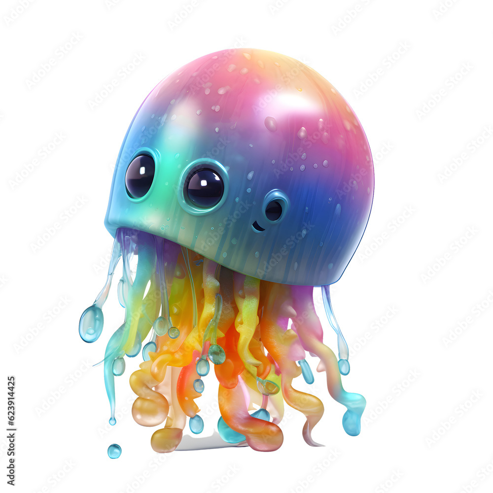 Cartoon jellyfish isolated on white background. 3D rendering. Stock ...