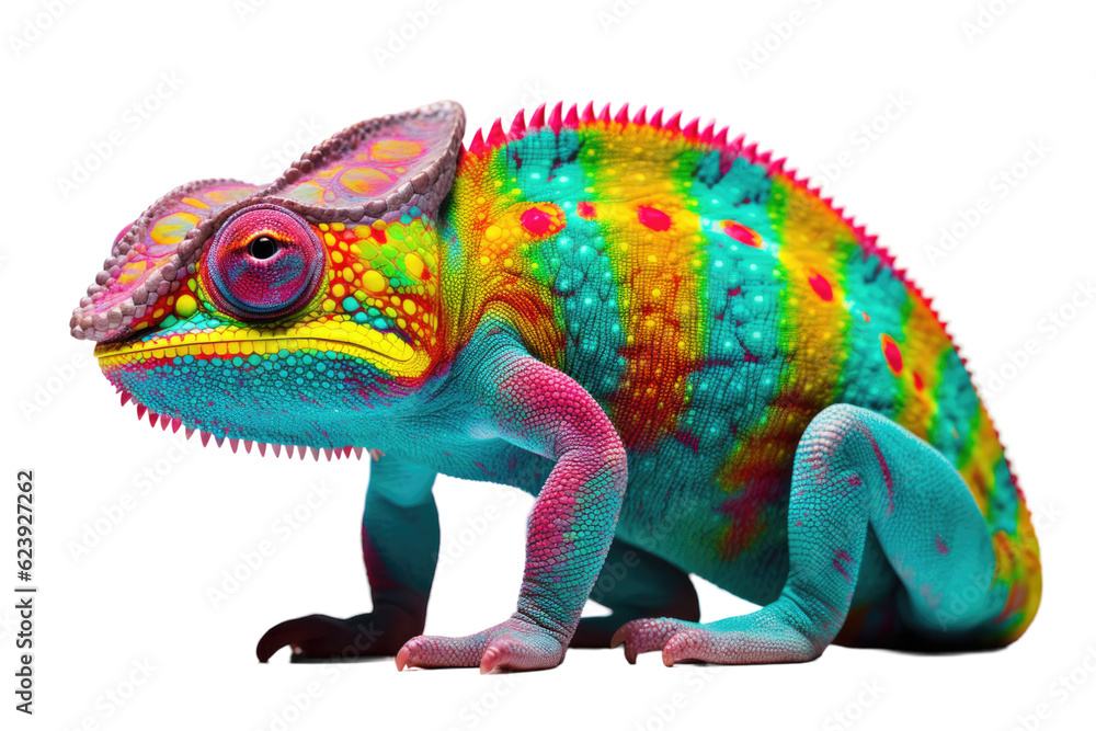 a chameleon changing colors to a spectrum, abstract shape isolated on a ...