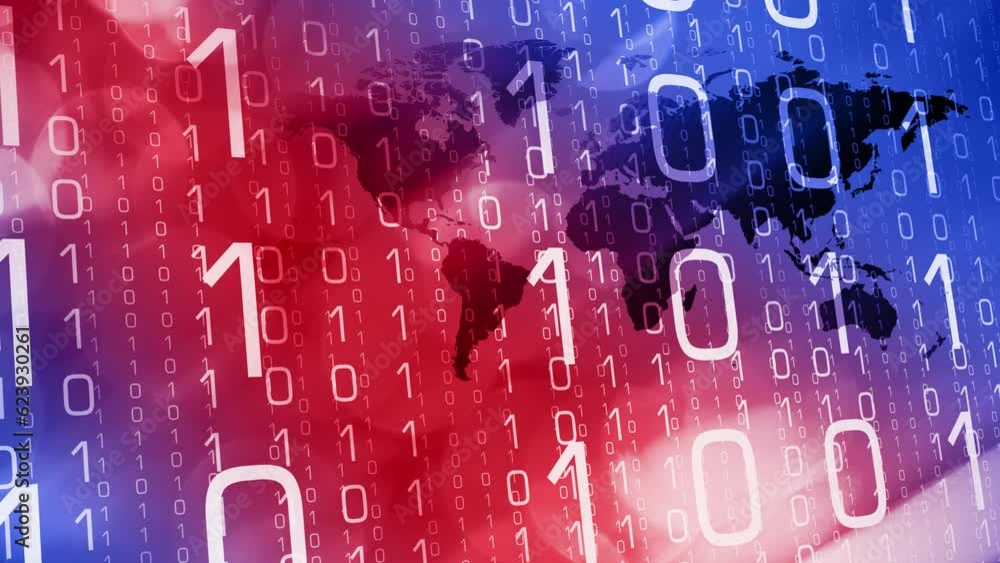 Software Development Binary Code Animation With Coding Background And World Map Digital