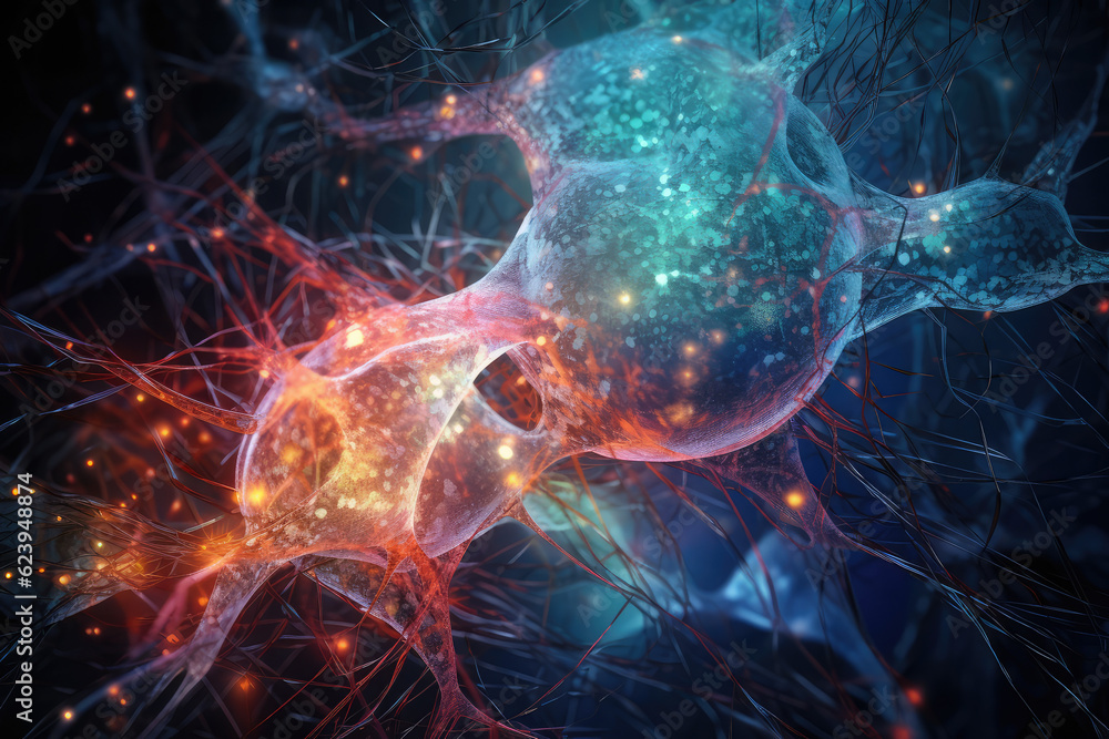 energy of fractal realms, colorful brain activity, neuron network ...