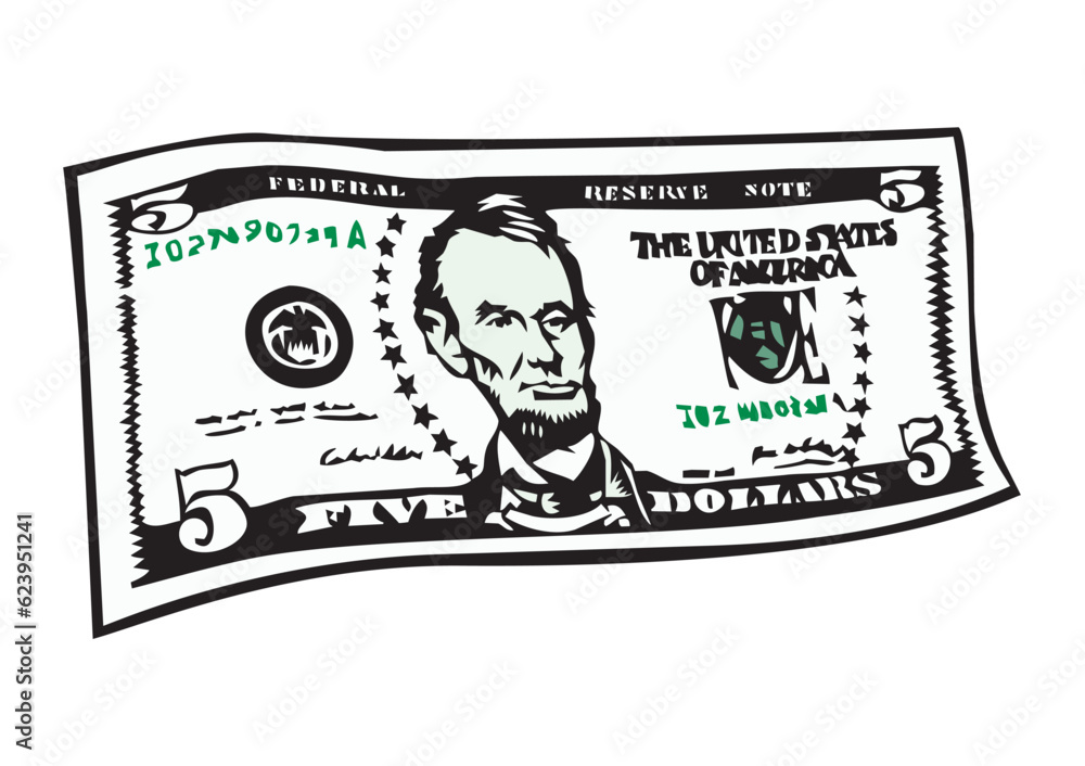 five dollar bill American currency vector illustration Stock Vector ...