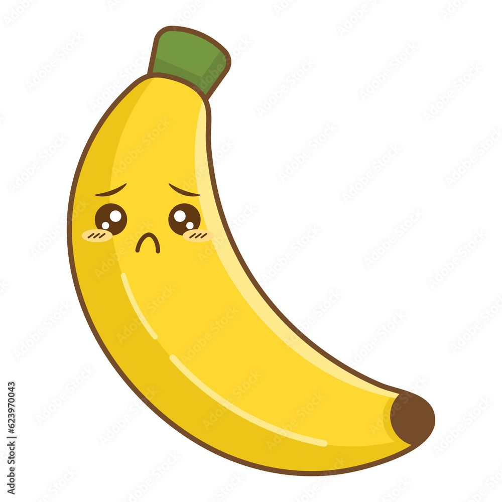 sad banana kawaii style. cute png illustration fruit and vegetable ...