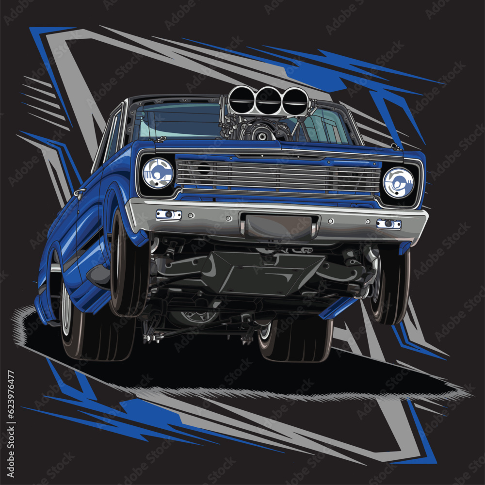 blue drag race splash racing car splash isolated in gray background for ...