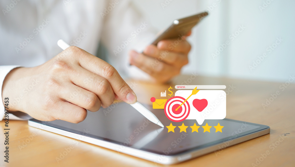 close up on man hand using tab pad on tablet to working about ...