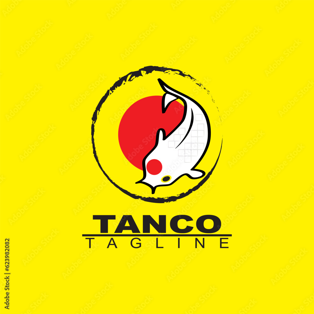 logo design of tancho koi fish with a red circle. can be used for fish ...
