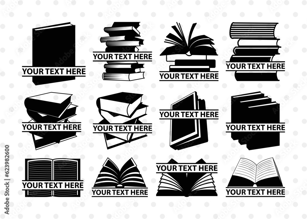 Books Split Monogram, Book SVG, Open Book Svg, Library Svg, School Svg ...