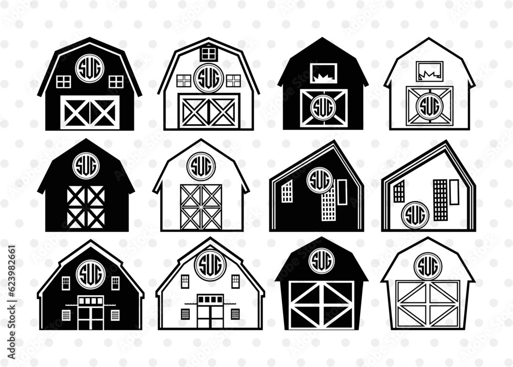 Barn House Circle Monogram, Barn House SVG, Farm Barn Svg, Farmar Svg ...