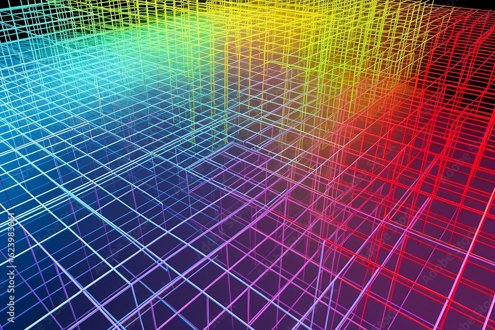 Multi-Colored 3D Grid. Generative AI. A digital rendering of a 3D multi ...