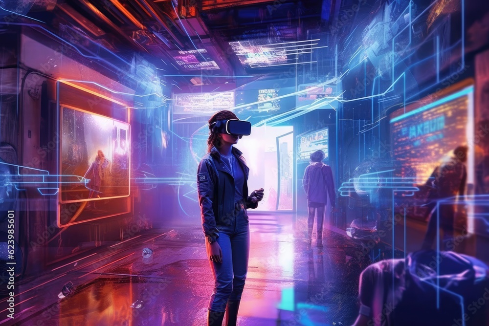 Illustration of living in the city of cyberpunk simulation and ...