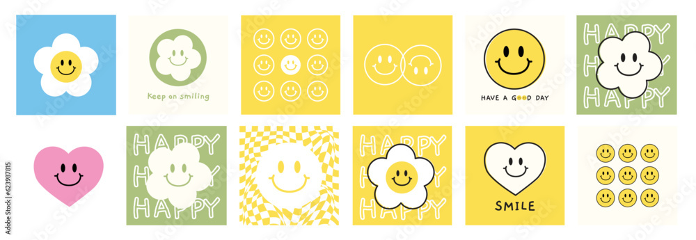 Happy cute smile sticker Hand-drawn style collection. Stickers ...