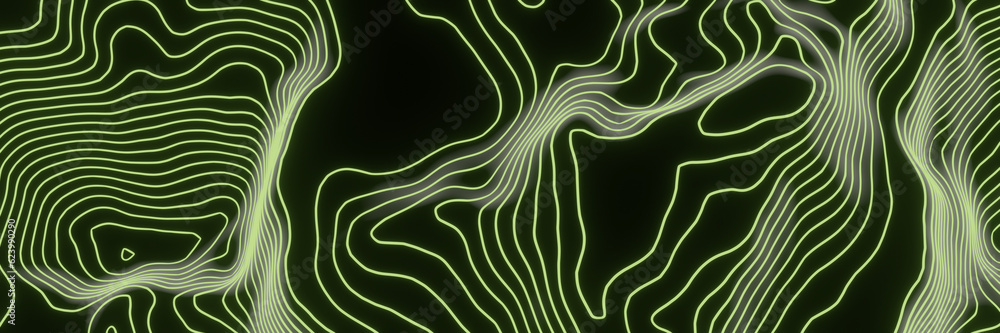 3D green contour layers. Futuristic data. Topographic contour map ...