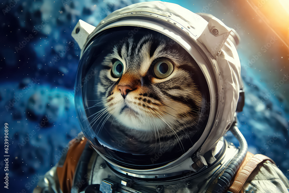 cat astronaut in a space suit with a helmet, AI Stock Illustration ...