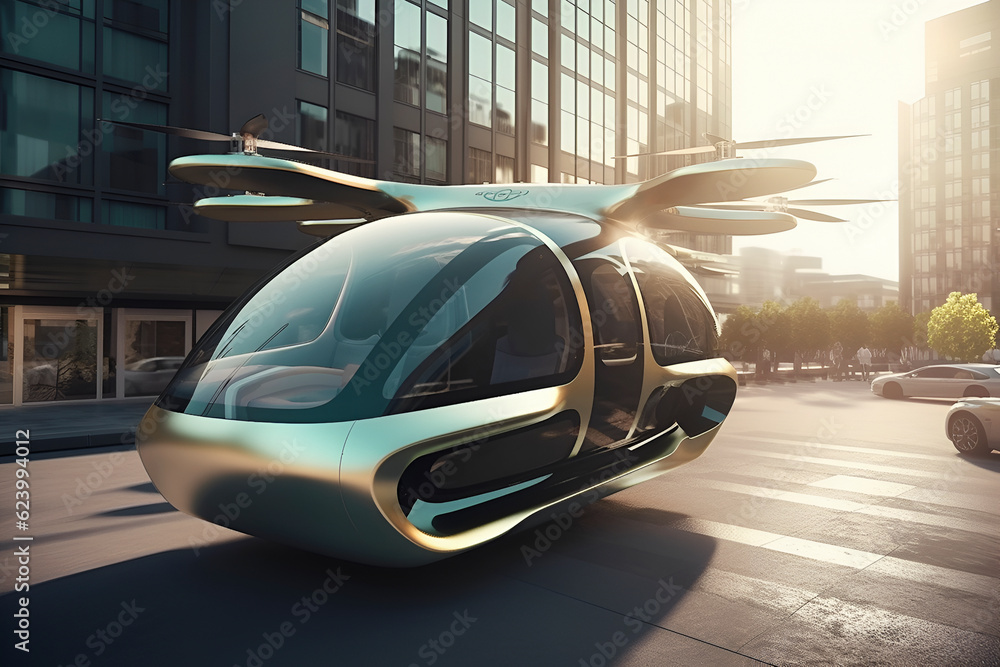 Generative AI. electric vertical takeoff vehicles.futuristic passenger ...