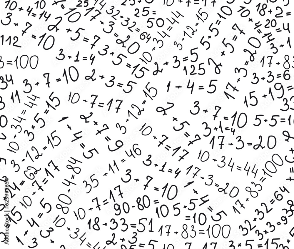 Educational vecor seamless pattern with handwritten simple mathematical ...