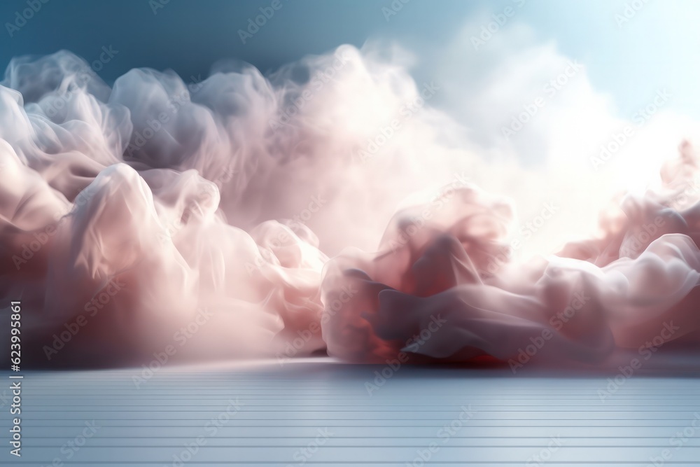Abstract illustration of room floor stage background with fog, mist ...