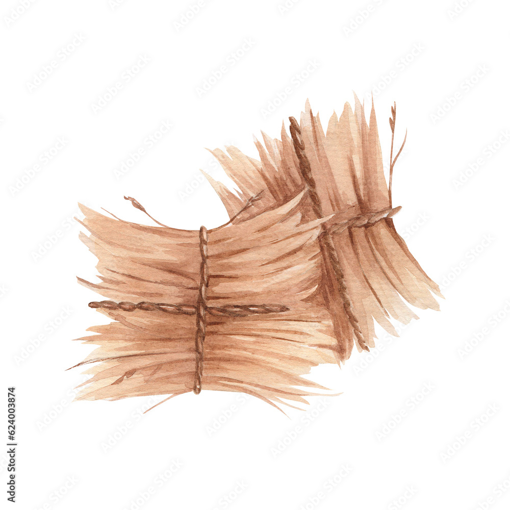 Watercolor haystack isolated on white background. Clipart design for ...