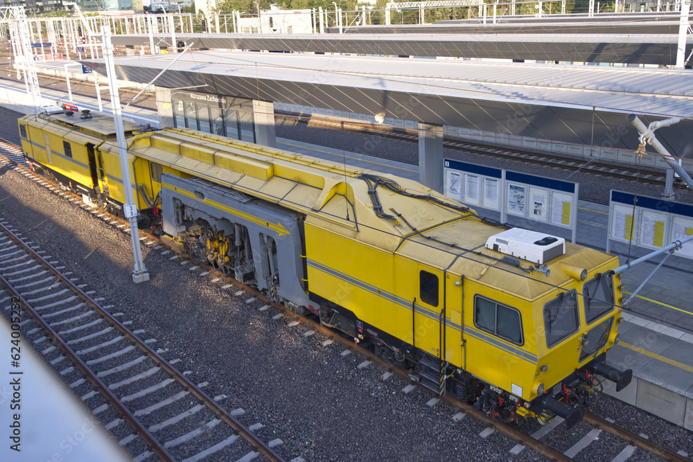 Railway or railroad construction site, railroad track installation ... Railway or railroad construction site, railroad track installation ...