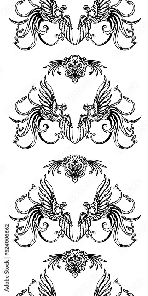 Peacock motif batik pattern in vector. The peacock motif is not colored ...
