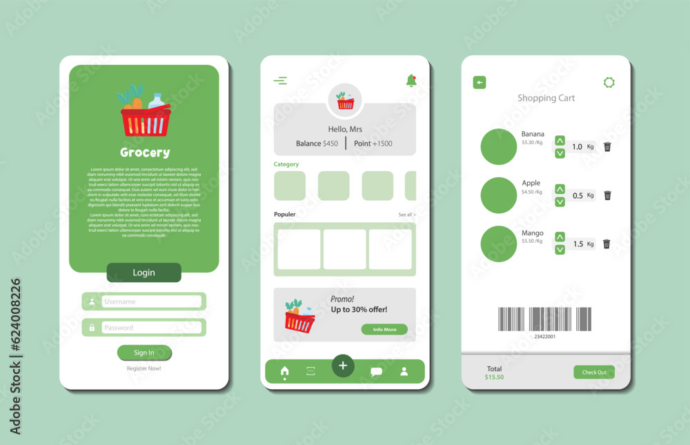 Application to buy groceries. Collection of online grocery store ...