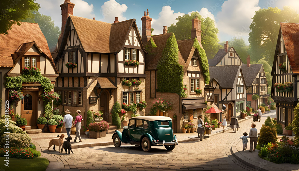 Charming medieval street in old town. Picturesque countryside. Old cozy ...